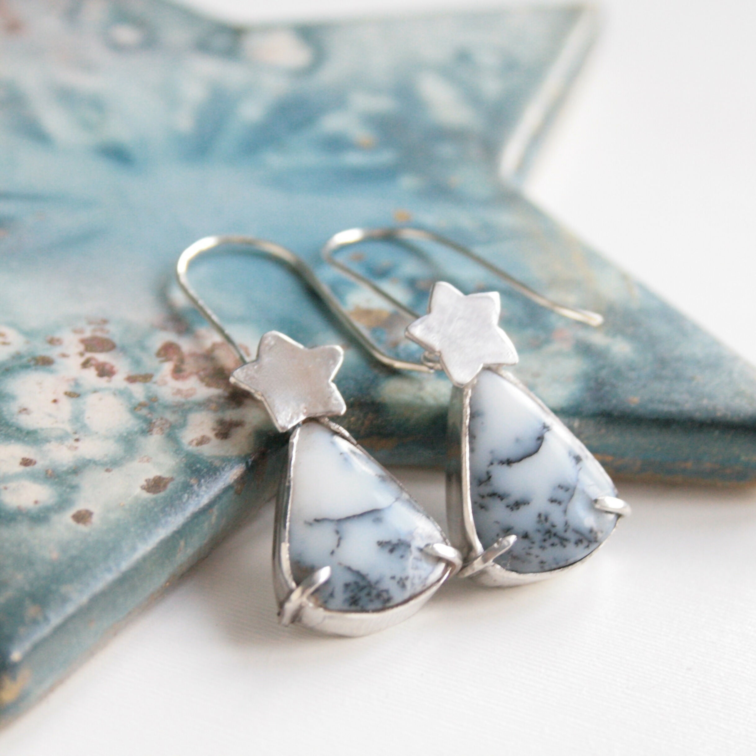 Handmade dendritic opal gemstone earrings, winter jewellery – Scottish ...