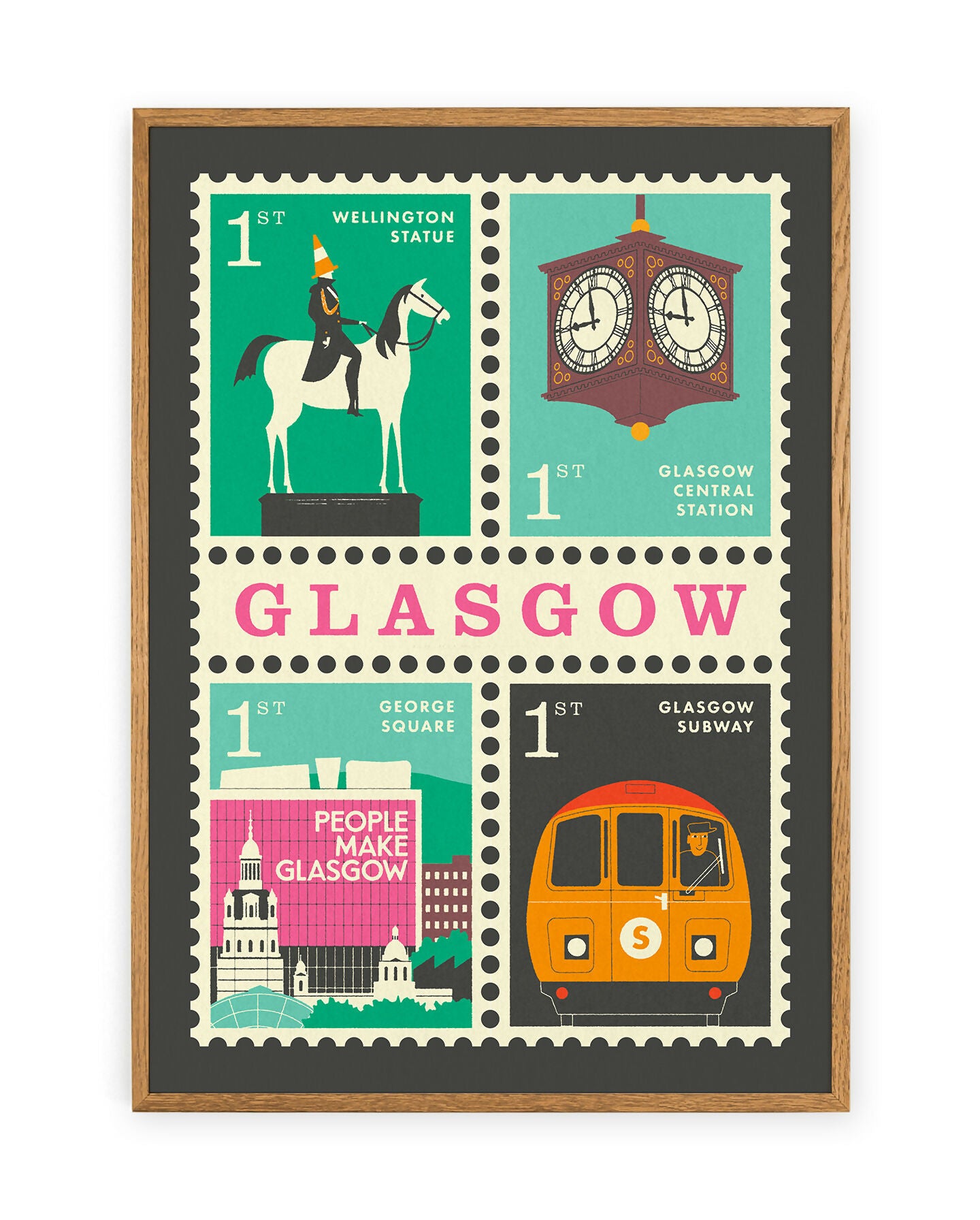 Glasgow Postage Stamps Art Print. Subway, Wellington, George Square an ...