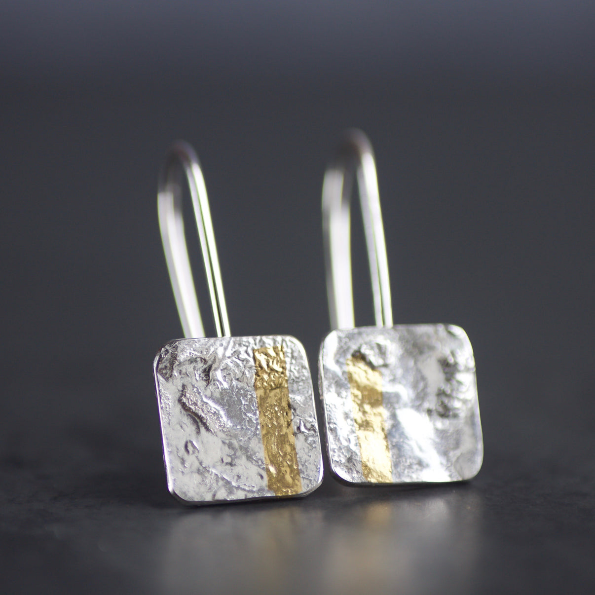 LINEAR Oxidised Silver & Gold Keum Boo Square Drop Earrings – Scottish ...